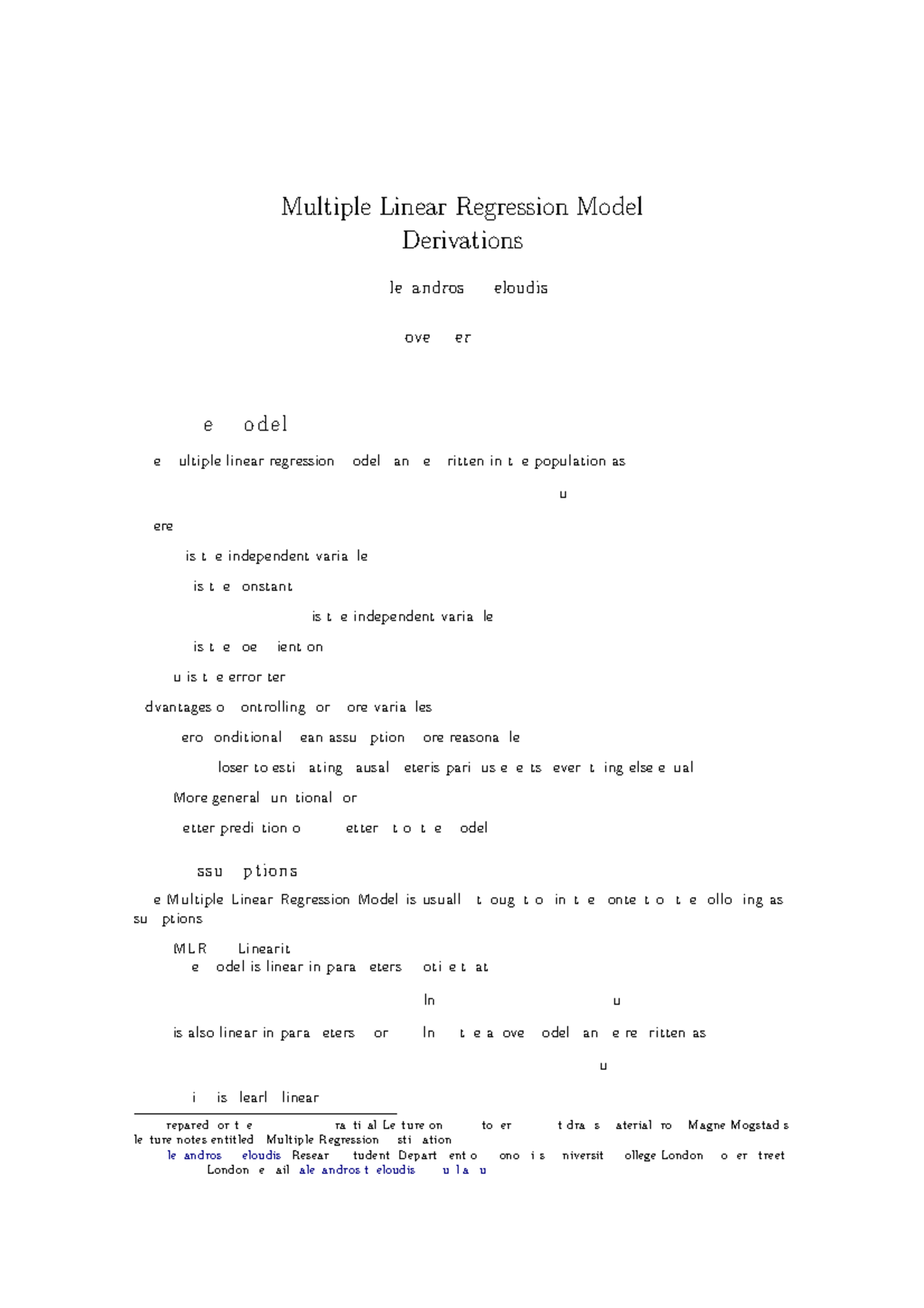 Mlr Proofs Econometrics Notes And Problem Sets Multiple Linear