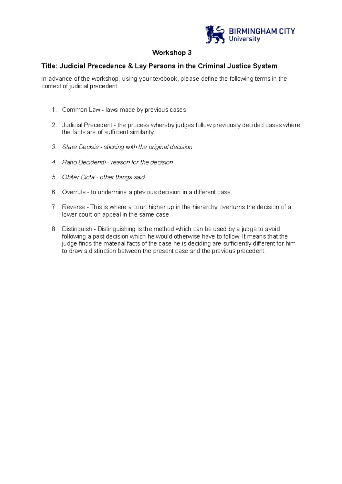 Pre-workshop Activity for Workshop 3 week 3 - Workshop 3 Title ...