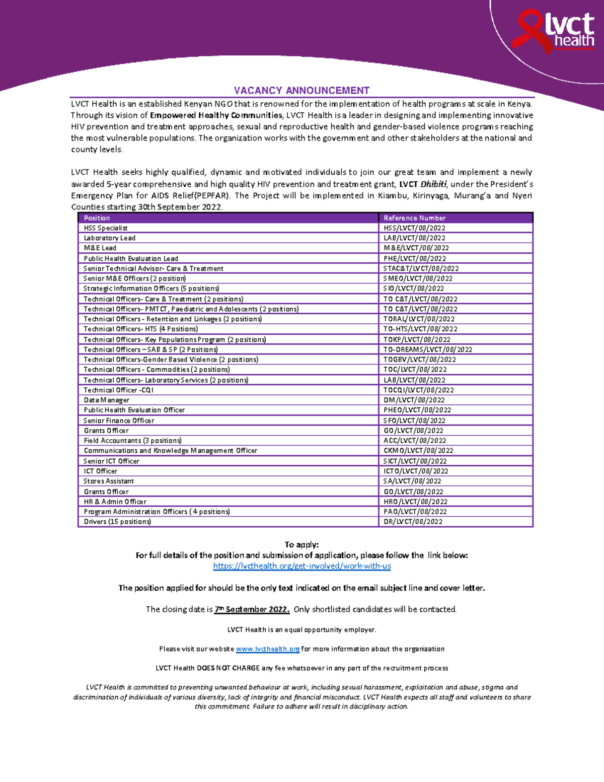 Advert for LVCT Dhibiti Project - Business Managment - UoN - Studocu