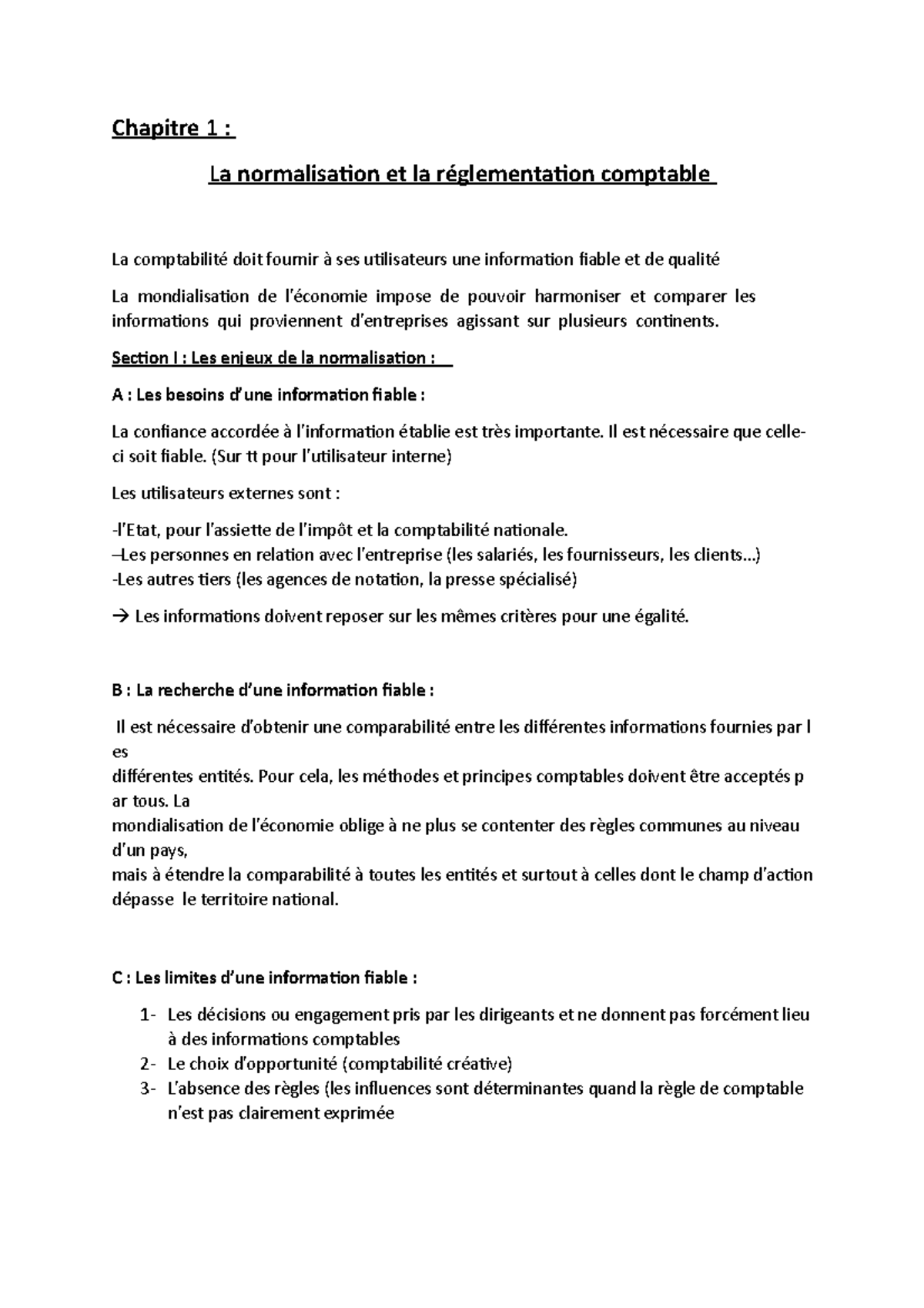 Chapitre 1: la normalisation et réglementation comptable - Chapitre 1 : La normalisation et la ...