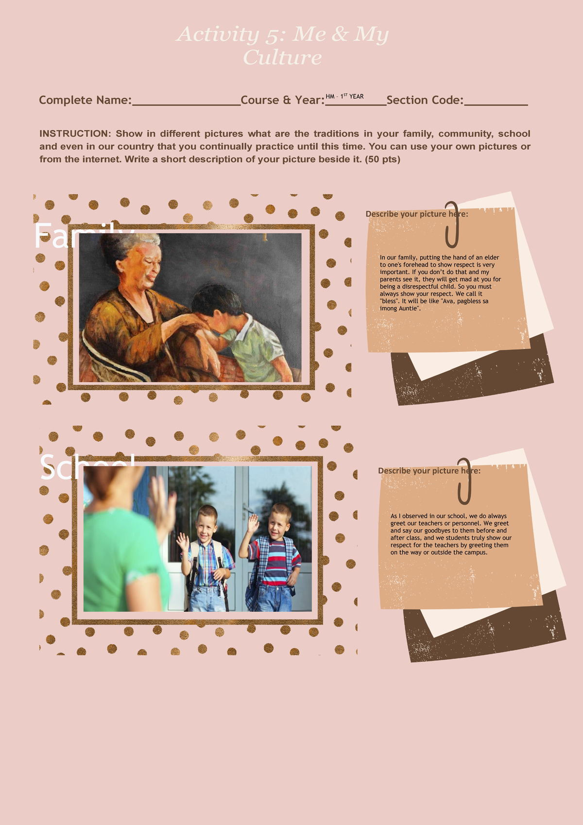 Activity 5 Me and My Culture - Describe your picture here: Family ...