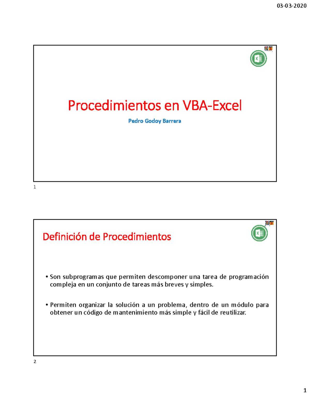 Procedimientos En Vba Excel Procedimientos En Vba Excel Pedro Godoy