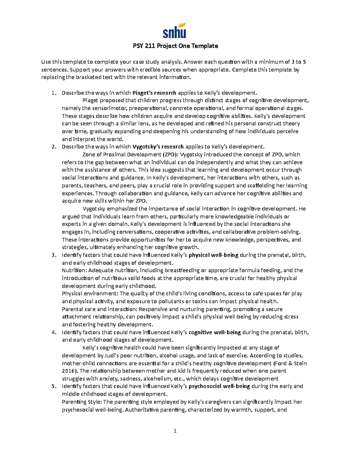 PSY 211 Project One Template completed - psy 211 - SNHU - Studocu