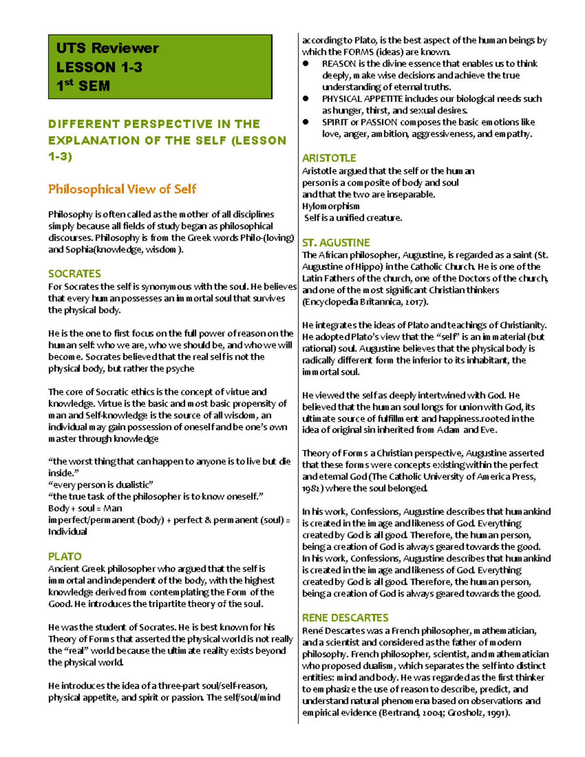 UTStrances - trances 1st quarter uts - UTS Reviewer LESSON 1- 1 st SEM ...