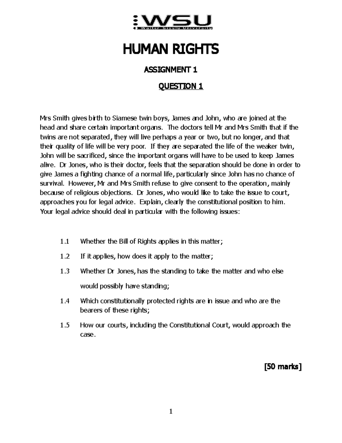 Human Rights Assignment 2020 - HU MAN RIGHTS AS SI GNME NT 1 QU EST ION ...