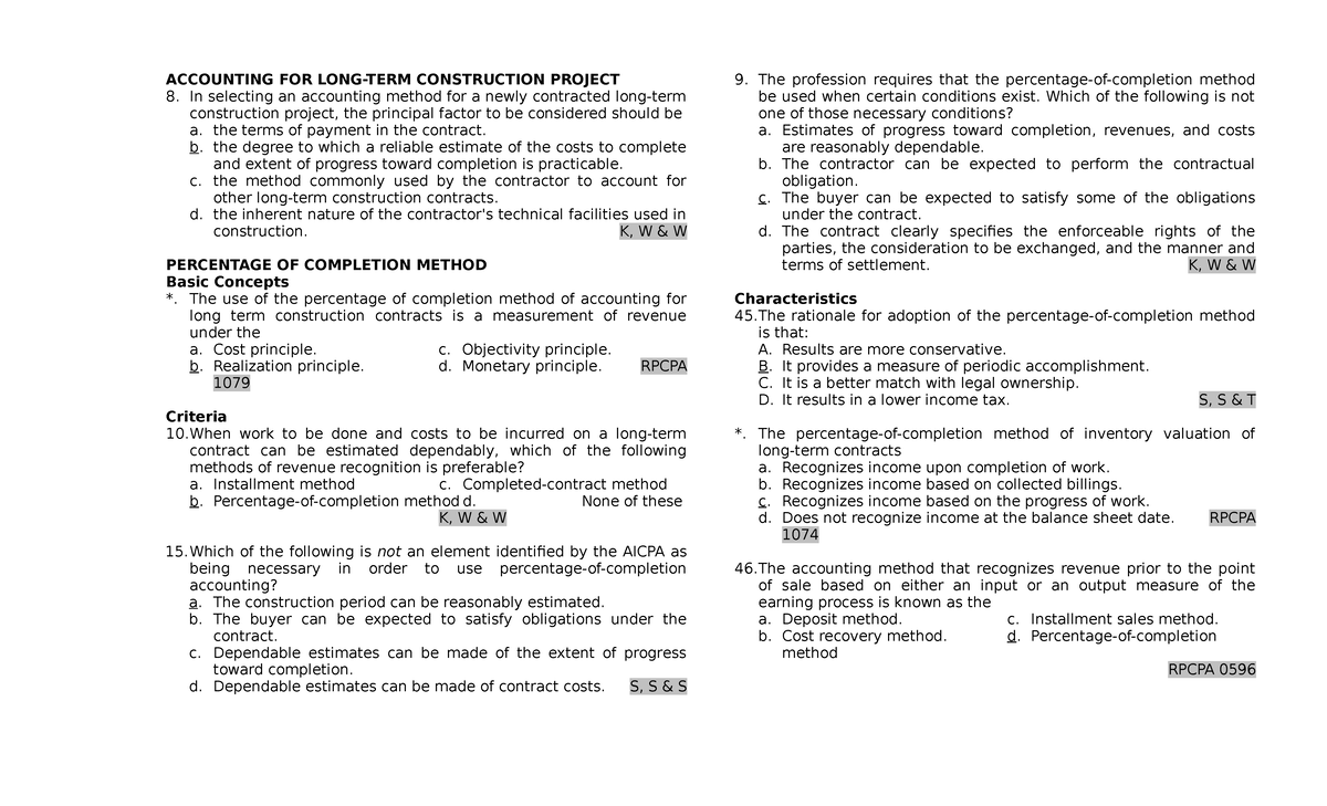 Accounting For Long Term Construction Pr Accounting For Long Term
