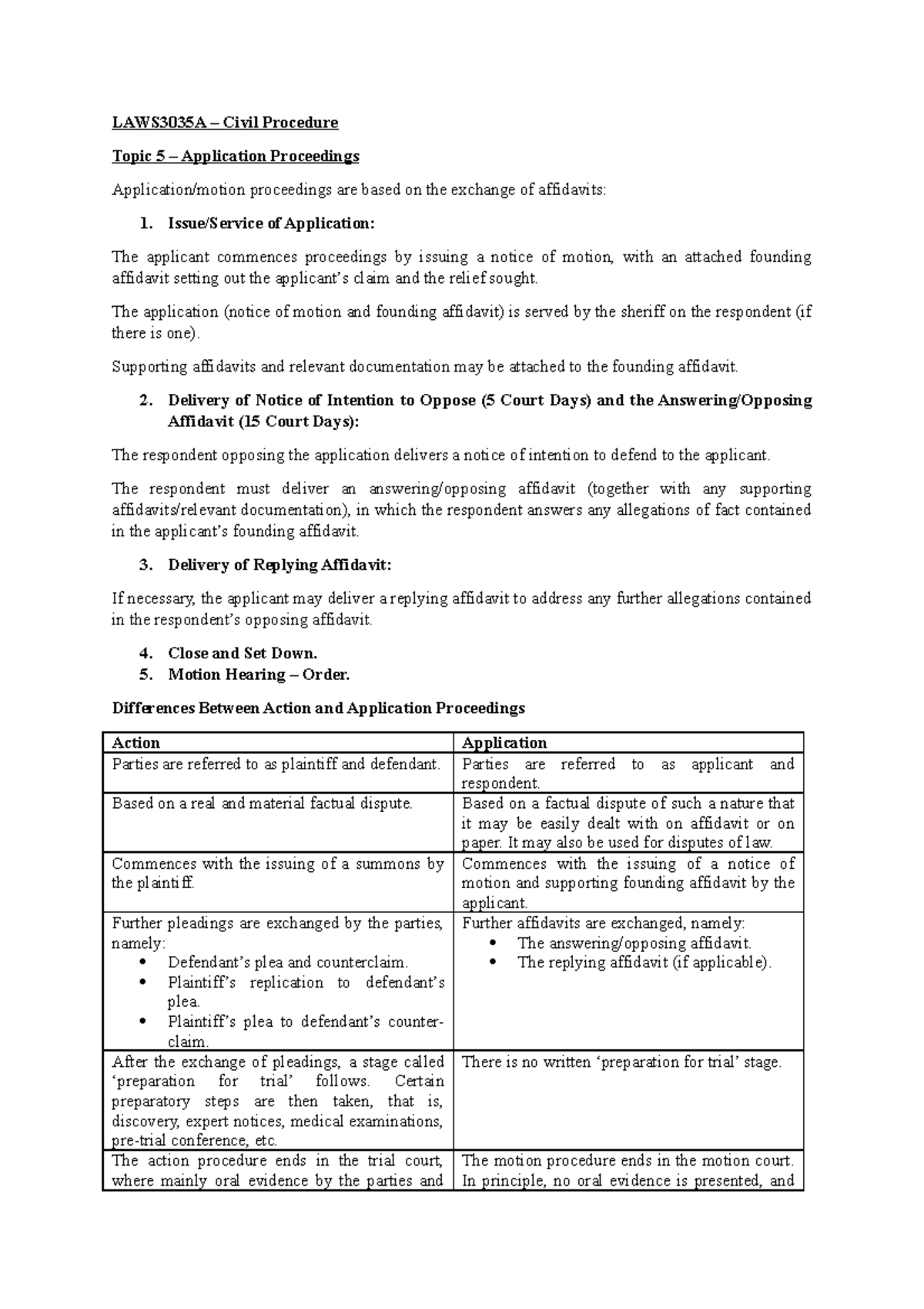 Application Proceedings LAWS3035A Civil Procedure Topic 5