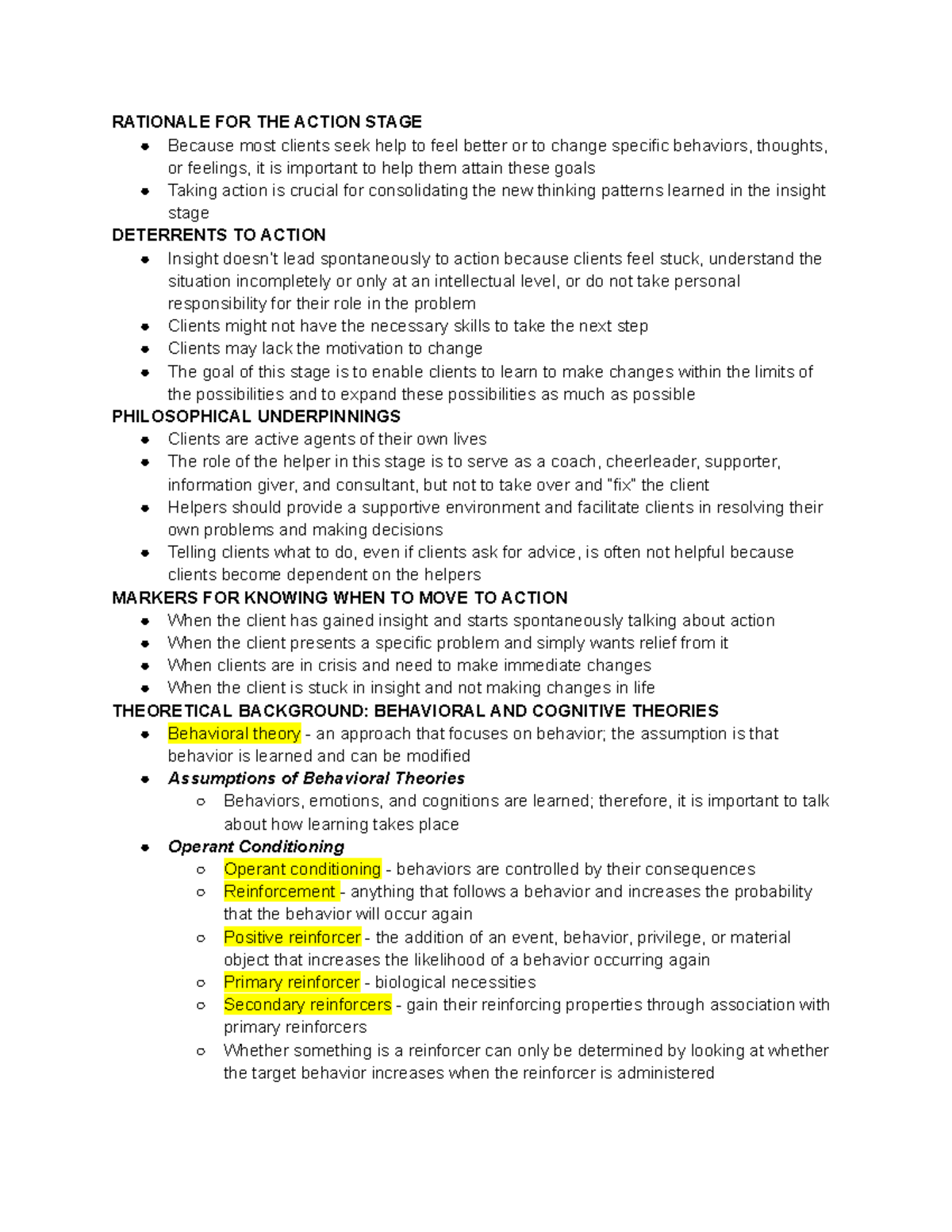 Overview of Action Stage - RATIONALE FOR THE ACTION STAGE Because most ...