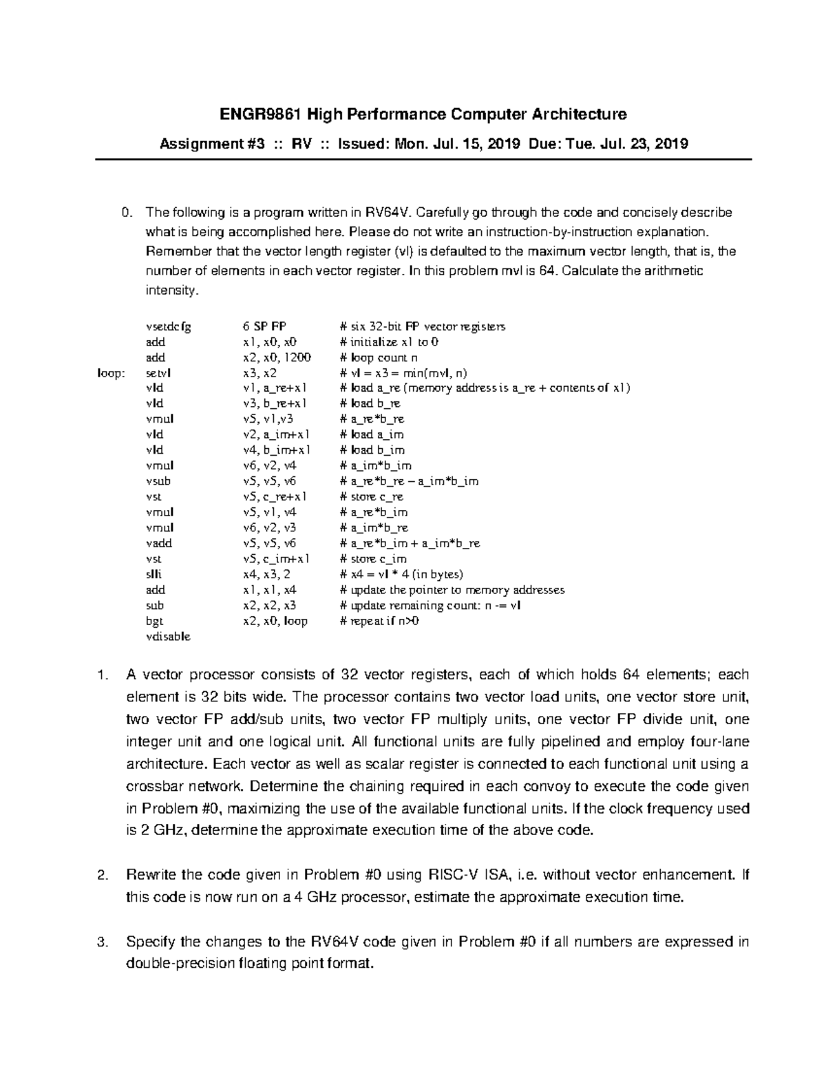 Assignment #3 - ENGR9861 High Performance Computer Architecture Assignment #3 :: RV :: Issued ...