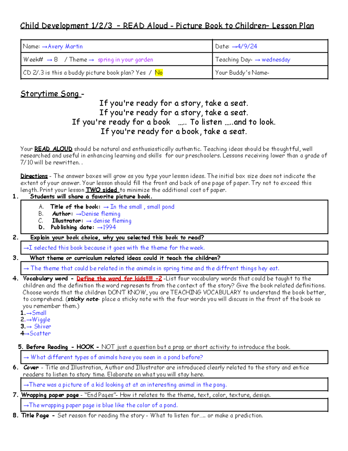 Copy of READ Aloud - Reading a Picture Book to Children – Lesson Plan ...