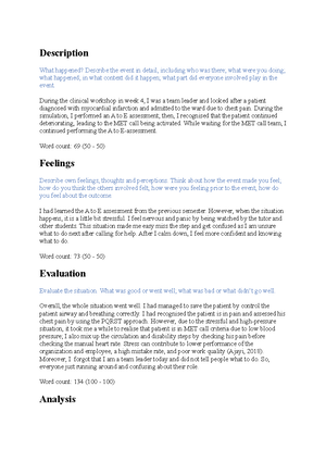 Nursing practice 5 reflection using Gibbs cycle - Description What ...