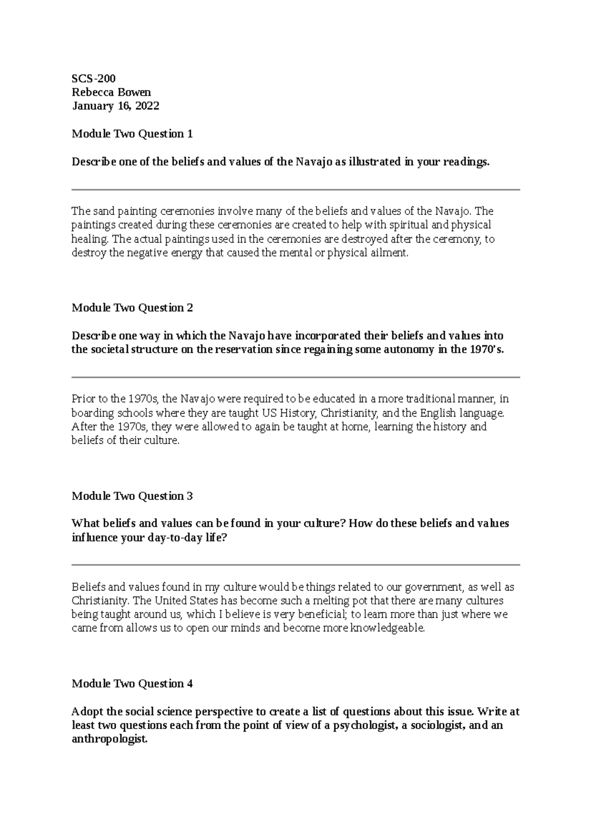 Short Answers Module 2 - SCS- Rebecca Bowen January 16, 2022 Module Two ...