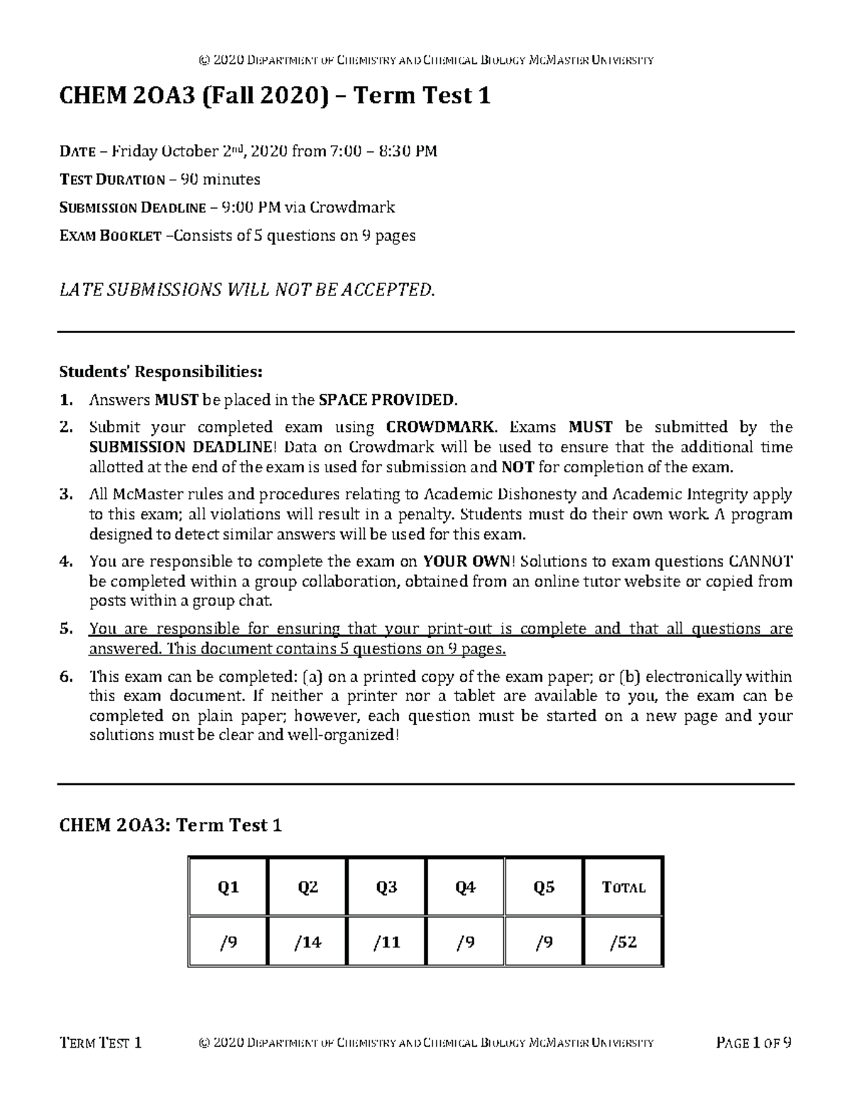 2OA3 Term Test 1 Fall 2020 - ? - Studocu
