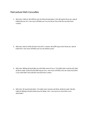 Med Math questions and answer - NUR 1700 - Studocu