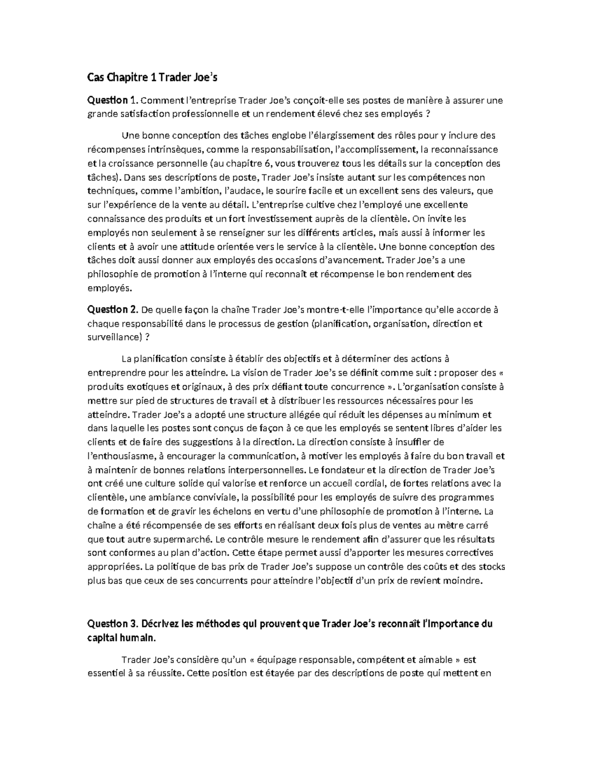Corrigé Cas Chapitre 1 Trader Joes - Cas Chapitre 1 Trader Joe’s Question 1. Comment l ...