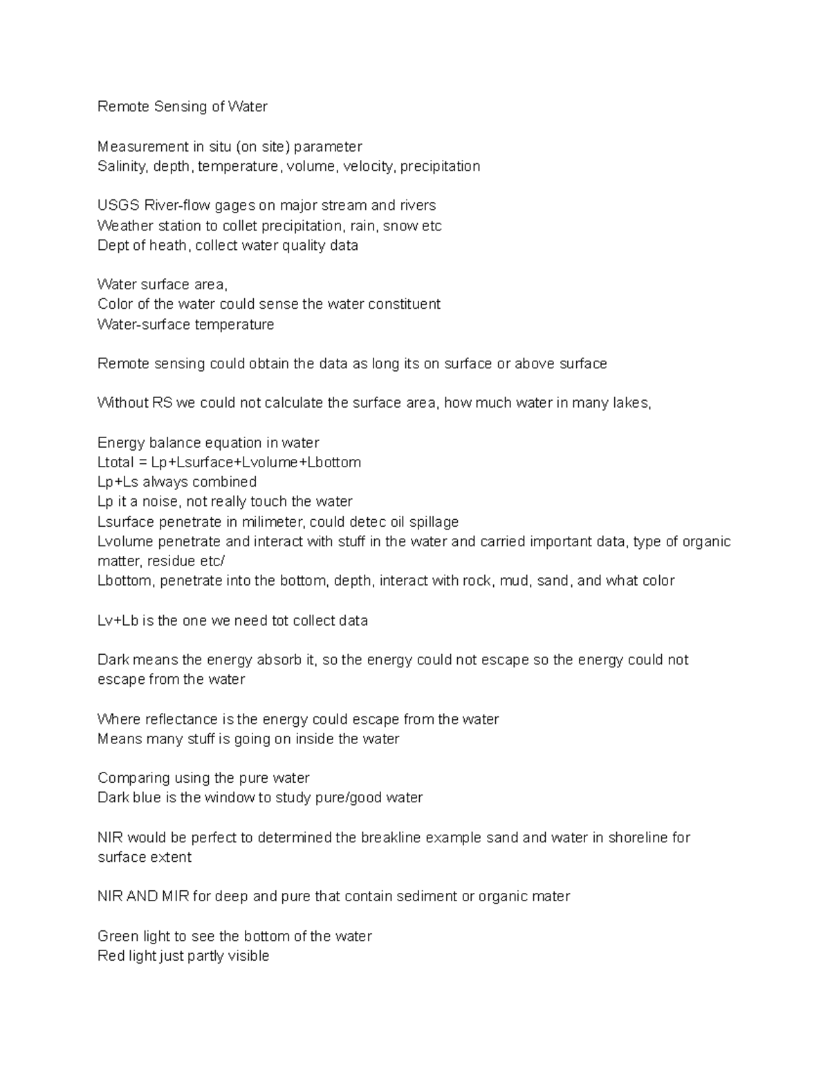 516 Week 6 Part 1 - Remote Sensing Note - Remote Sensing of Water ...