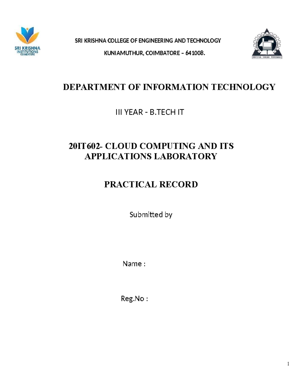 CCA Record - SRI KRISHNA COLLEGE OF ENGINEERING AND TECHNOLOGY ...