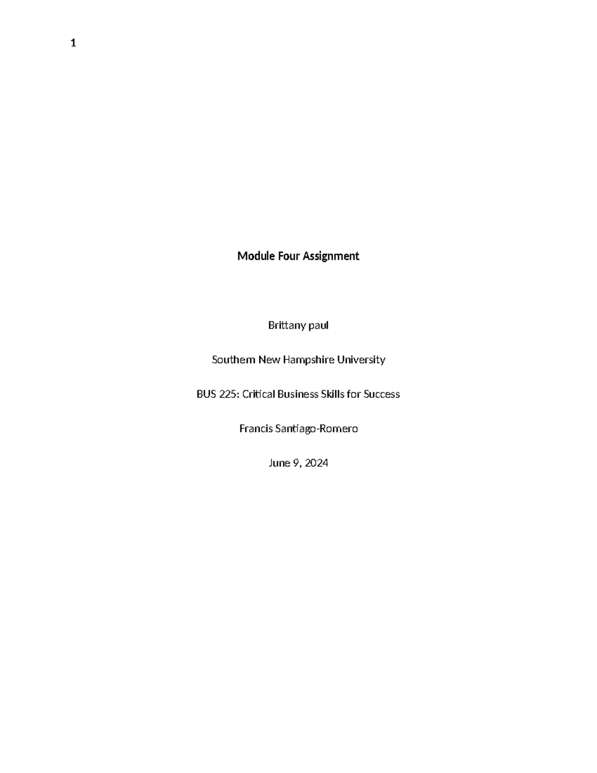 Bus225 Module Four Assignment Complete Module Four Assignment