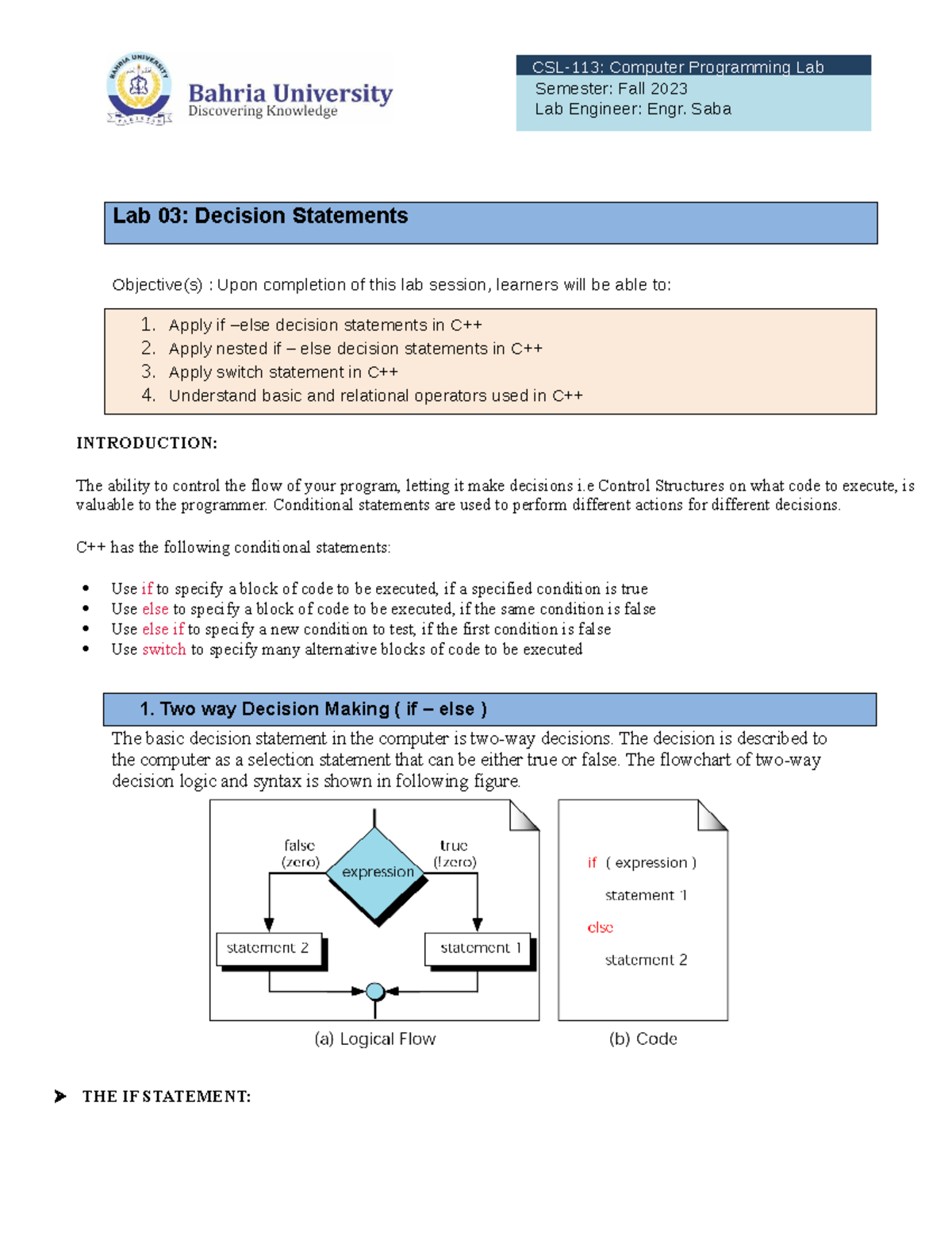 Cp-LAB-3-2009 2023-012624 am-2-03102023-035850 pm - Semester: Fall 2023 Lab Engineer: Engr. Saba ...