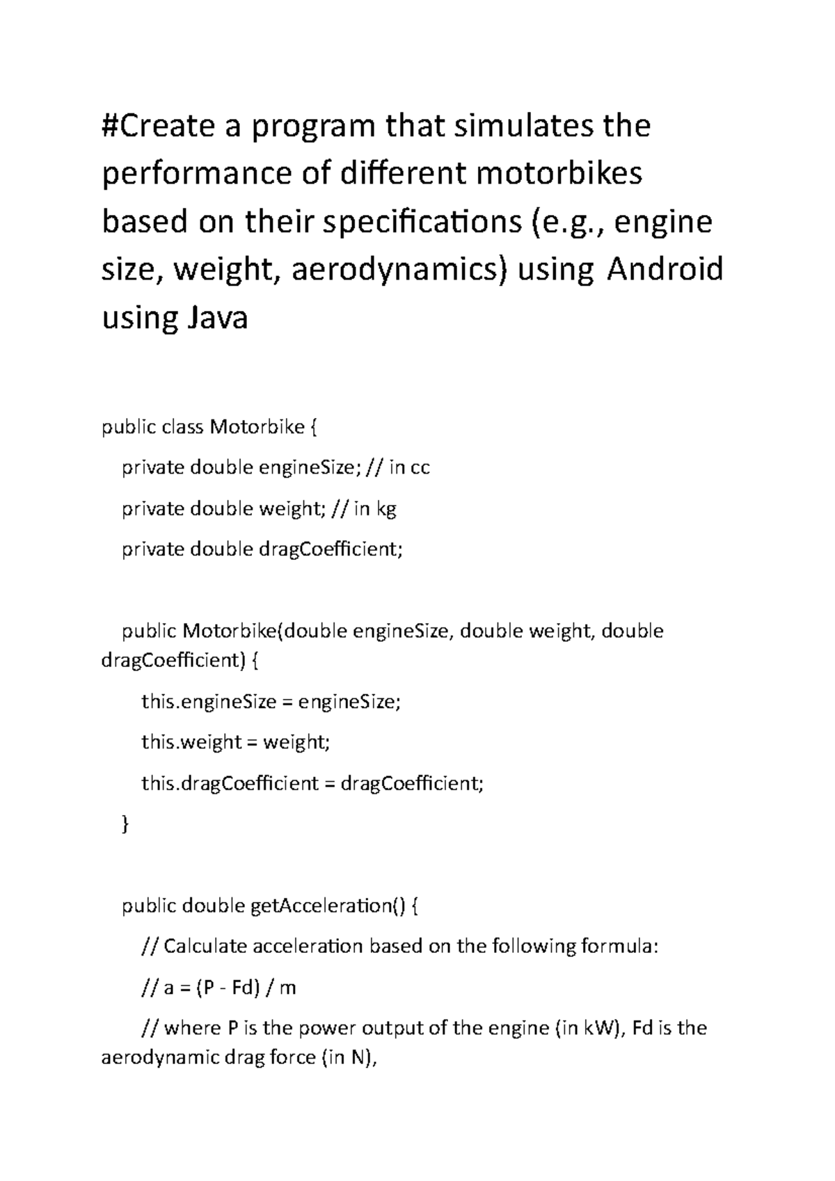 Motorbikes based on their specifications-Android using java - #Create a ...