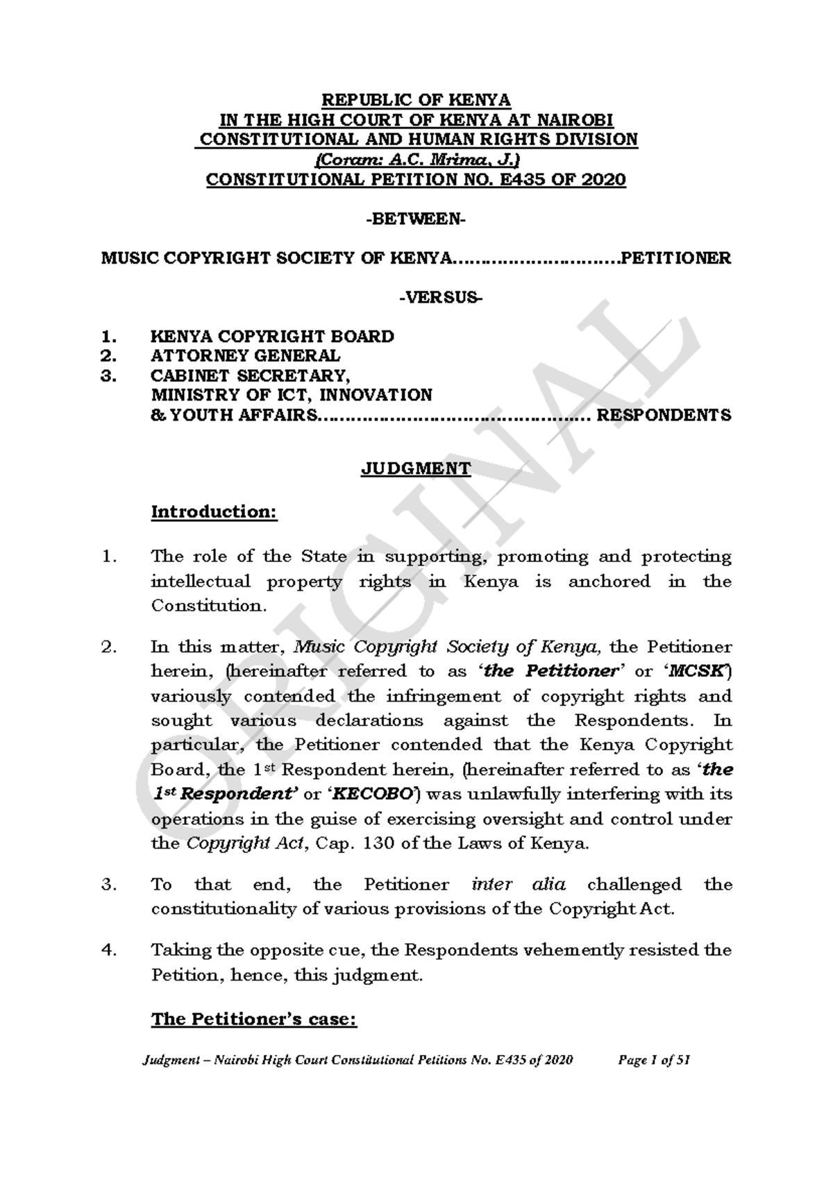 Judgment - E435 of 2020 - practice materials - REPUBLIC OF KENYA IN THE ...
