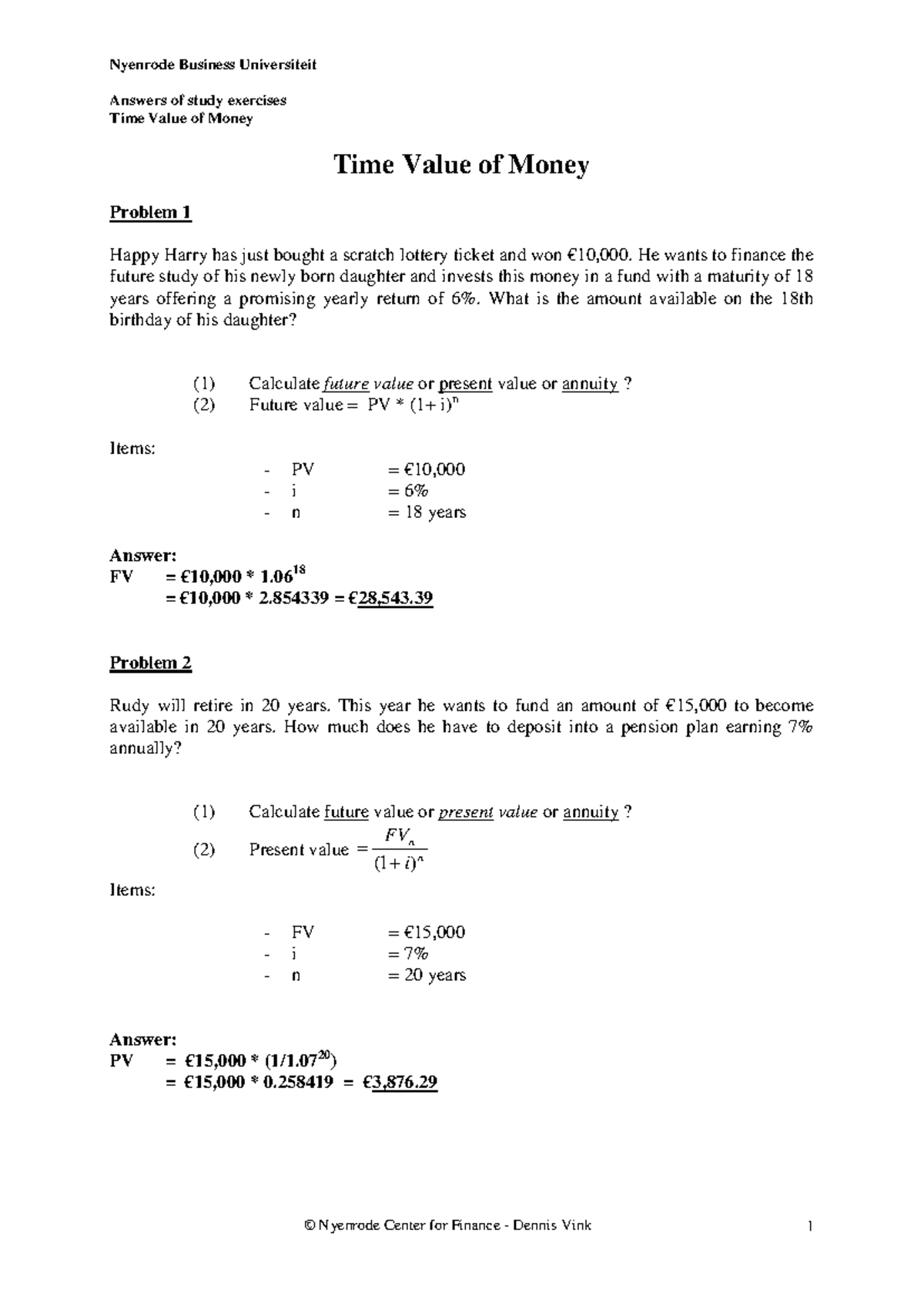 Answers exercises 1 - econ - Answers of study exercises Time Value of ...