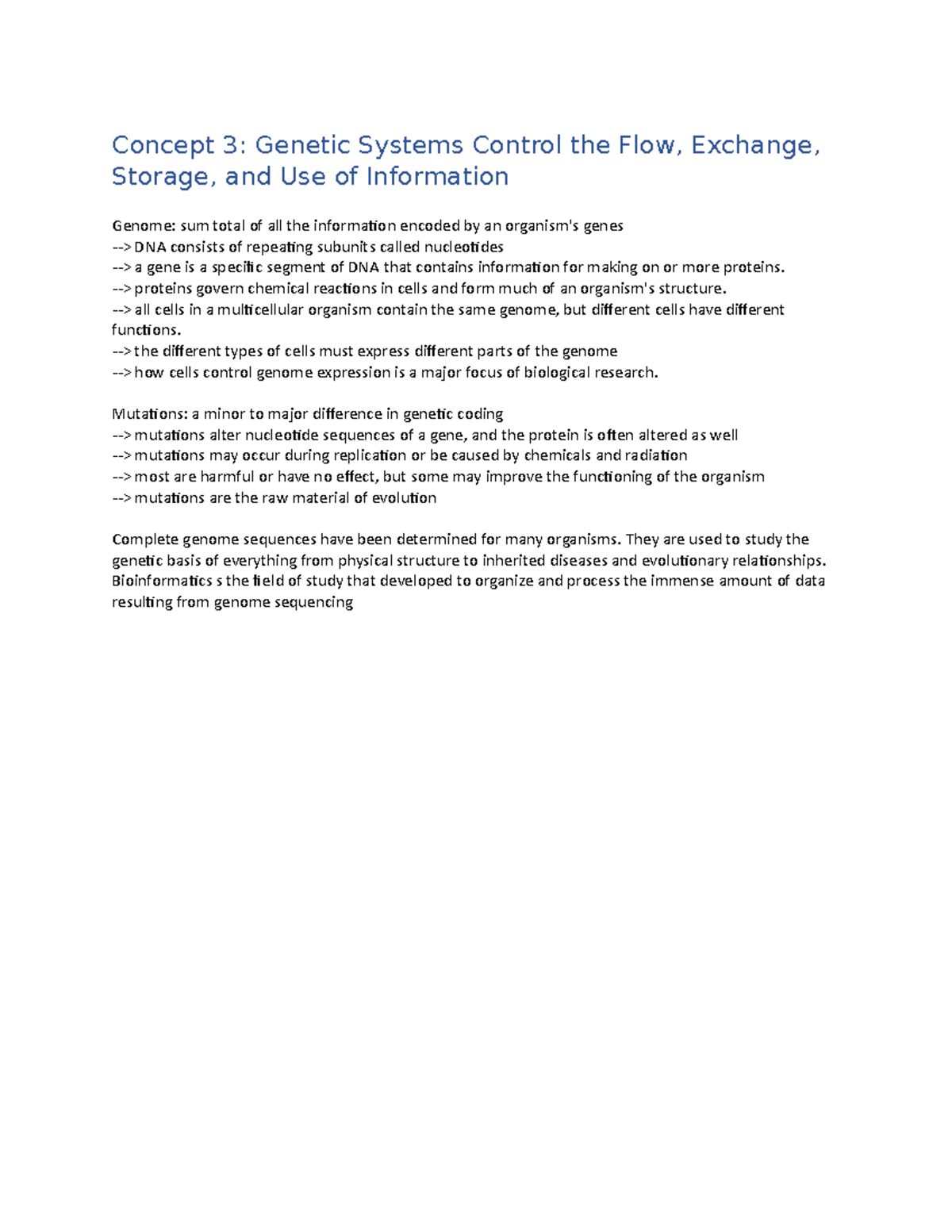 Intro To Organismal Biology Notes BI-140 - Concept 3: Genetic Systems ...