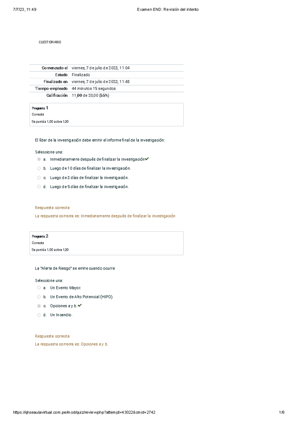 Examen END Revisión del intento 1 - Comenzado el viernes, 7 de julio de ...