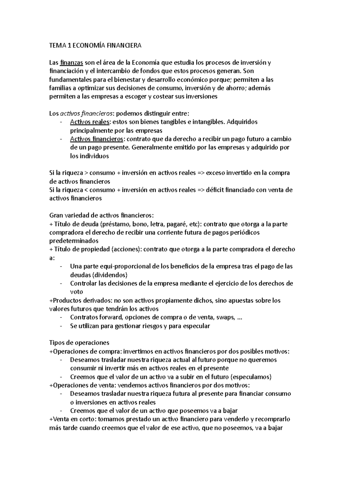 TEMA 1 EconomíA Financiera - TEMA 1 ECONOMÍA FINANCIERA Las finanzas ...