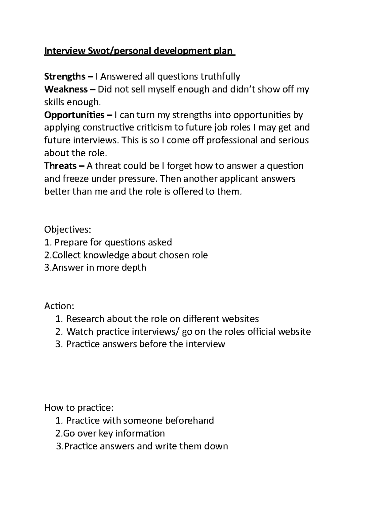 R&S swot and personal development copy copy - Interview Swot/personal ...