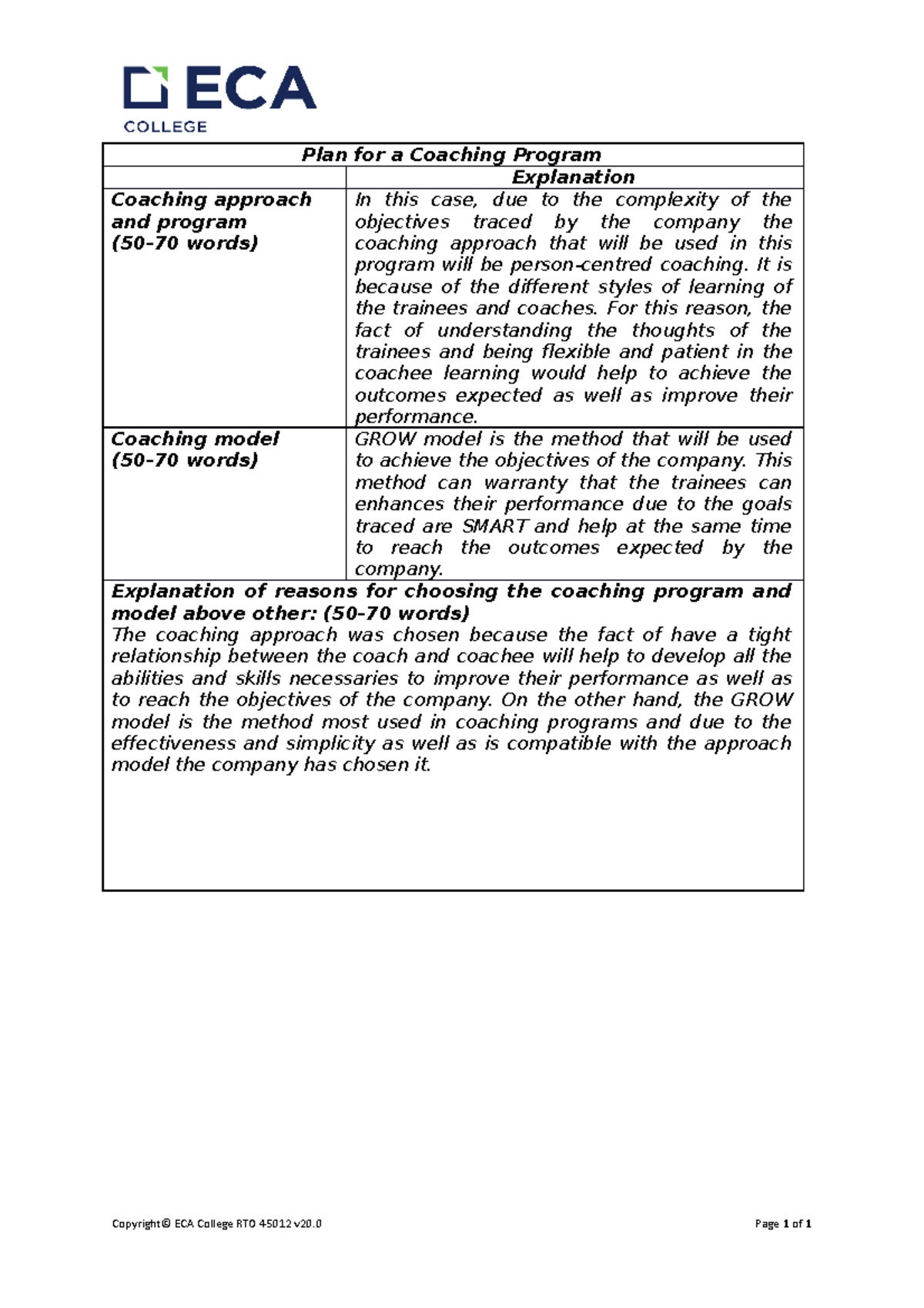 Plan a Coaching Program Template - Plan for a Coaching Program ...