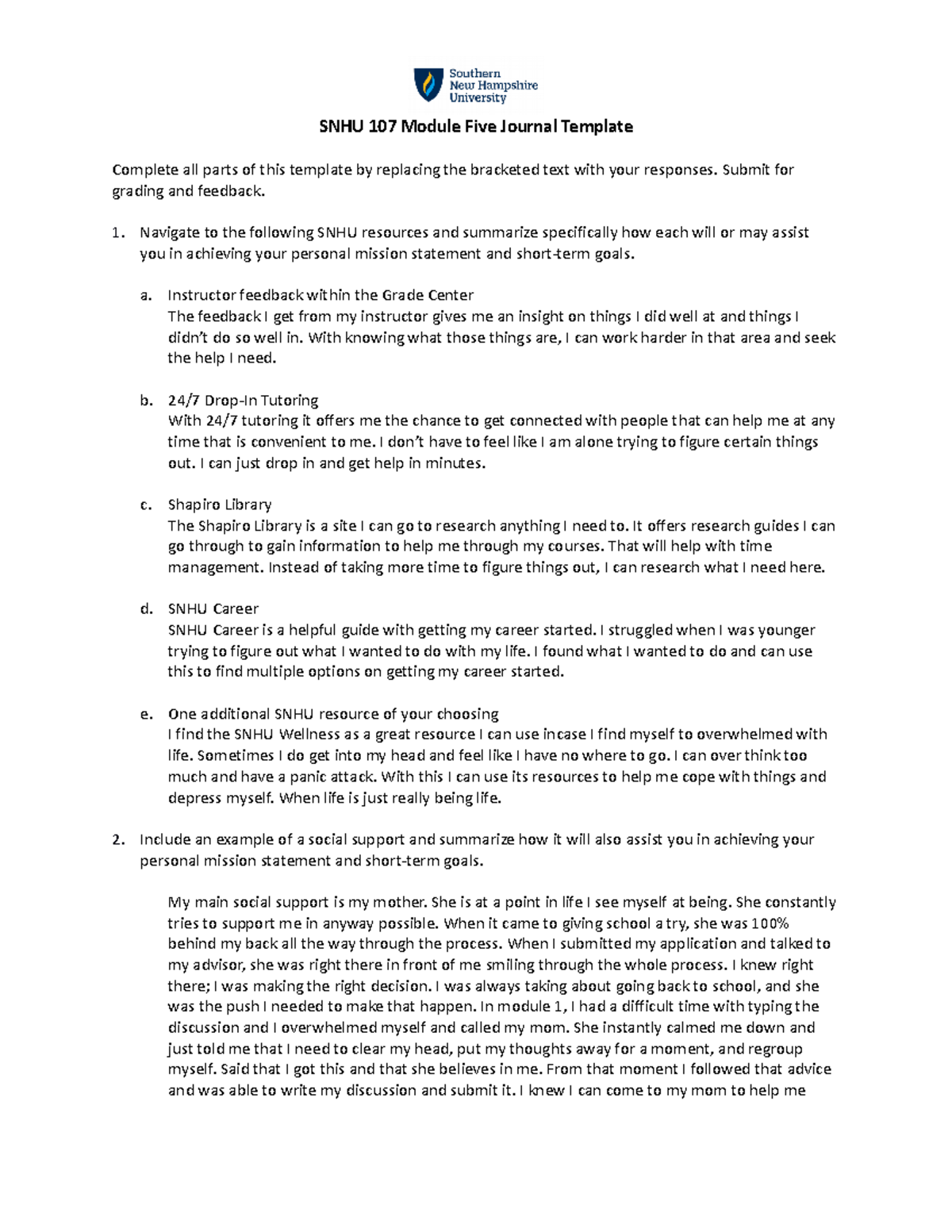 SNHU 107 Module Five Journal Template - SNHU 107 Module Five Journal ...