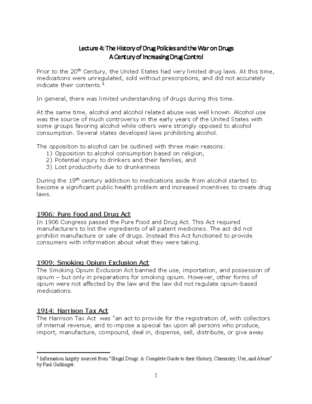 Module 4 - main points on drug policies and intro to war on drugs ...