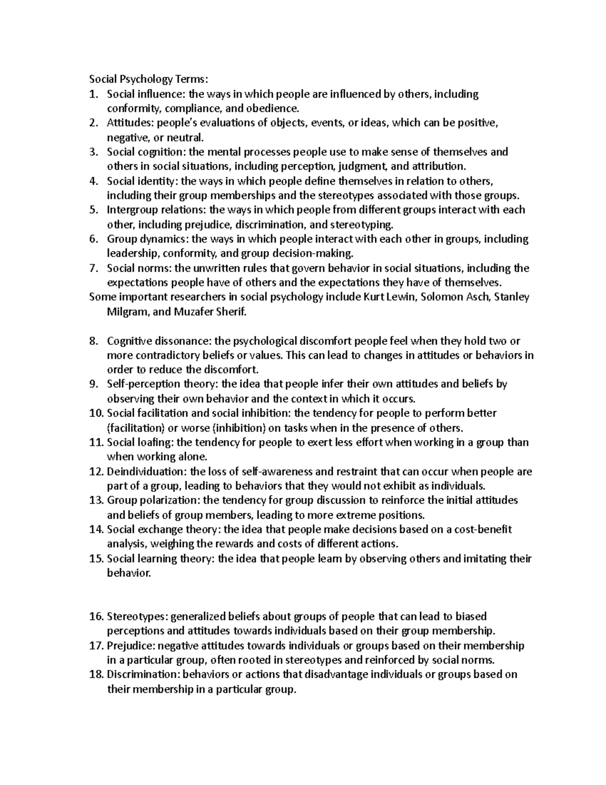 Social Psychology Terminology #1 - Social Psychology Terms: Social ...