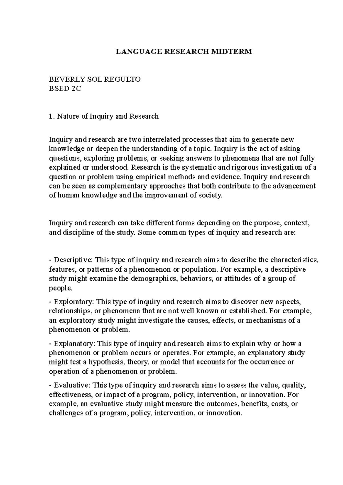 Language Research Module Answer - LANGUAGE RESEARCH MIDTERM BEVERLY SOL ...