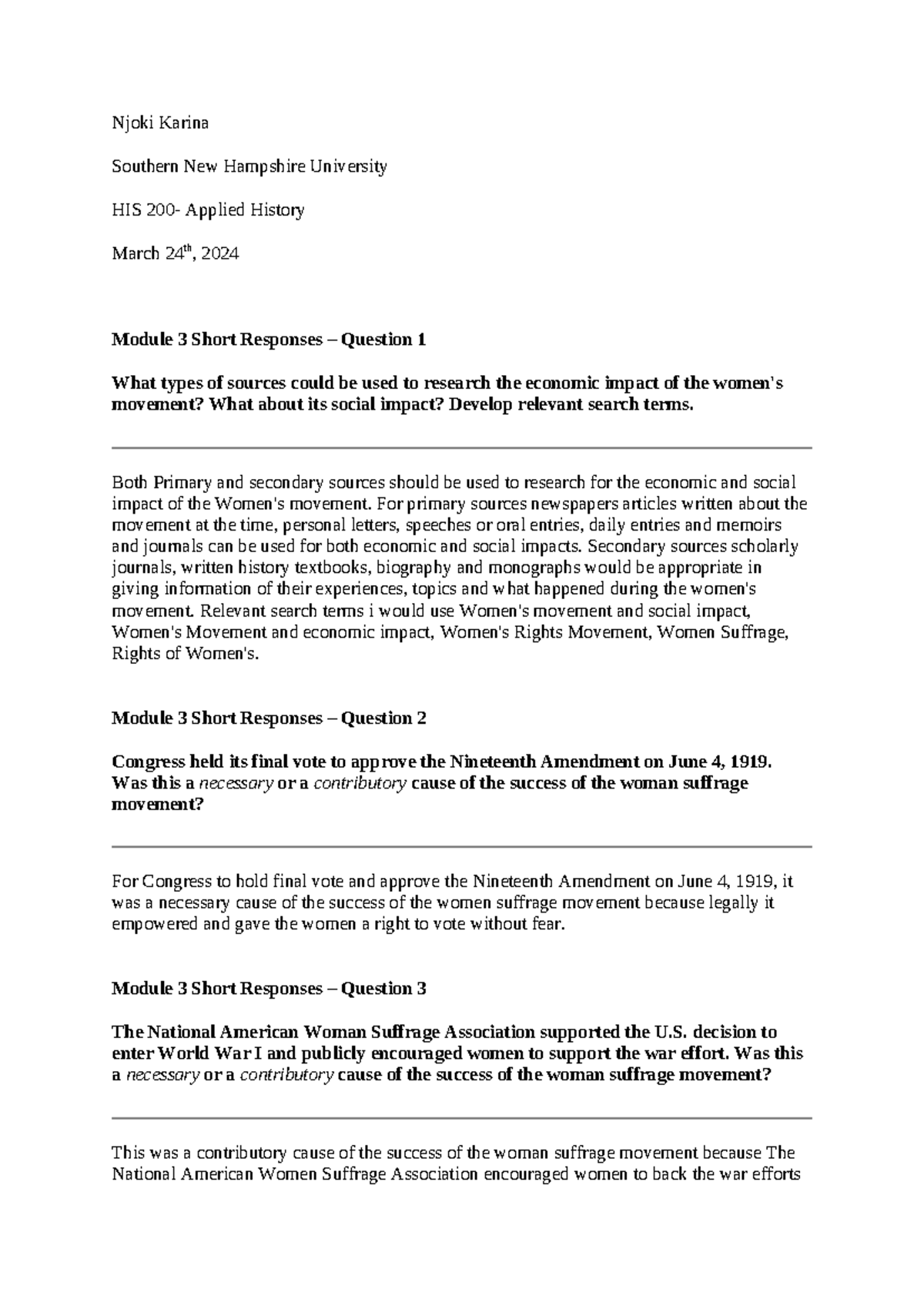 3-1 Module Three Short Responses - Njoki Karina Southern New Hampshire ...