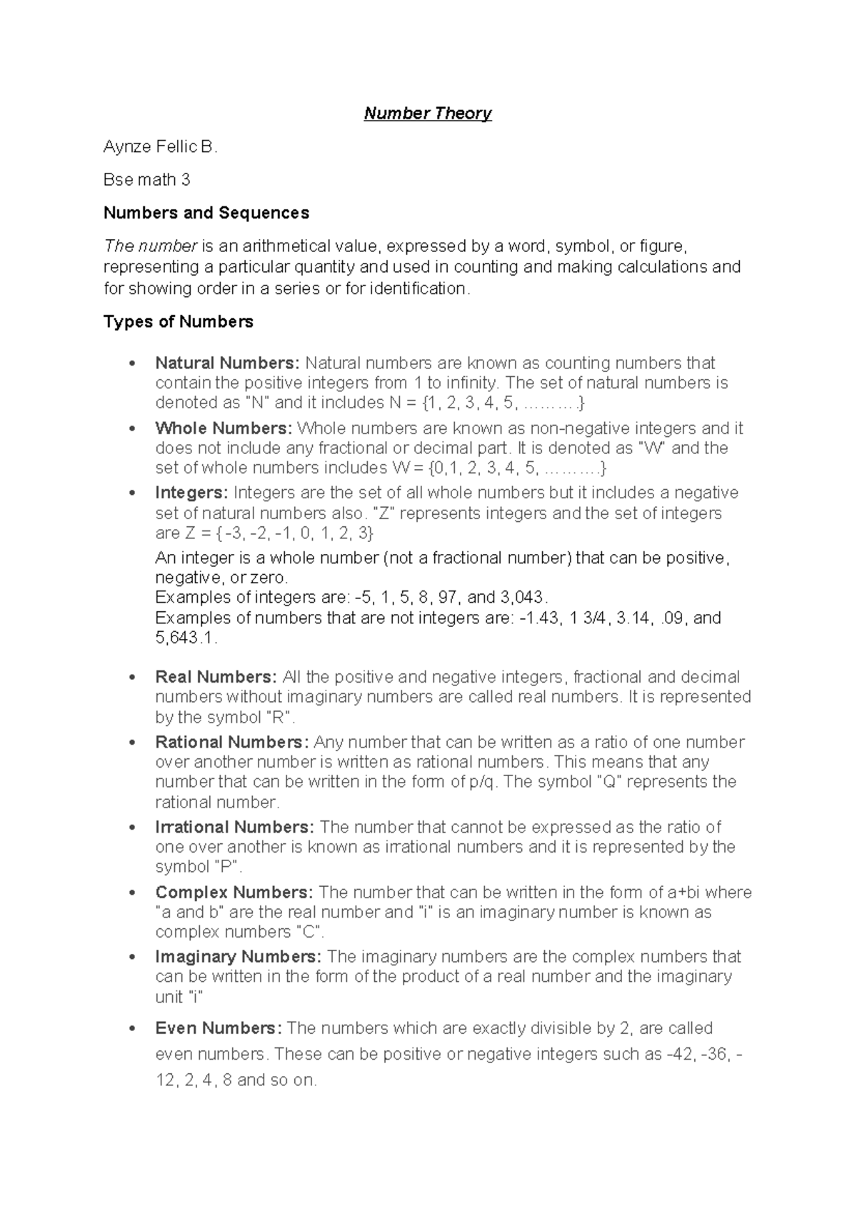 Number-Theory - notes - Number Theory Aynze Fellic B. Bse math 3 ...