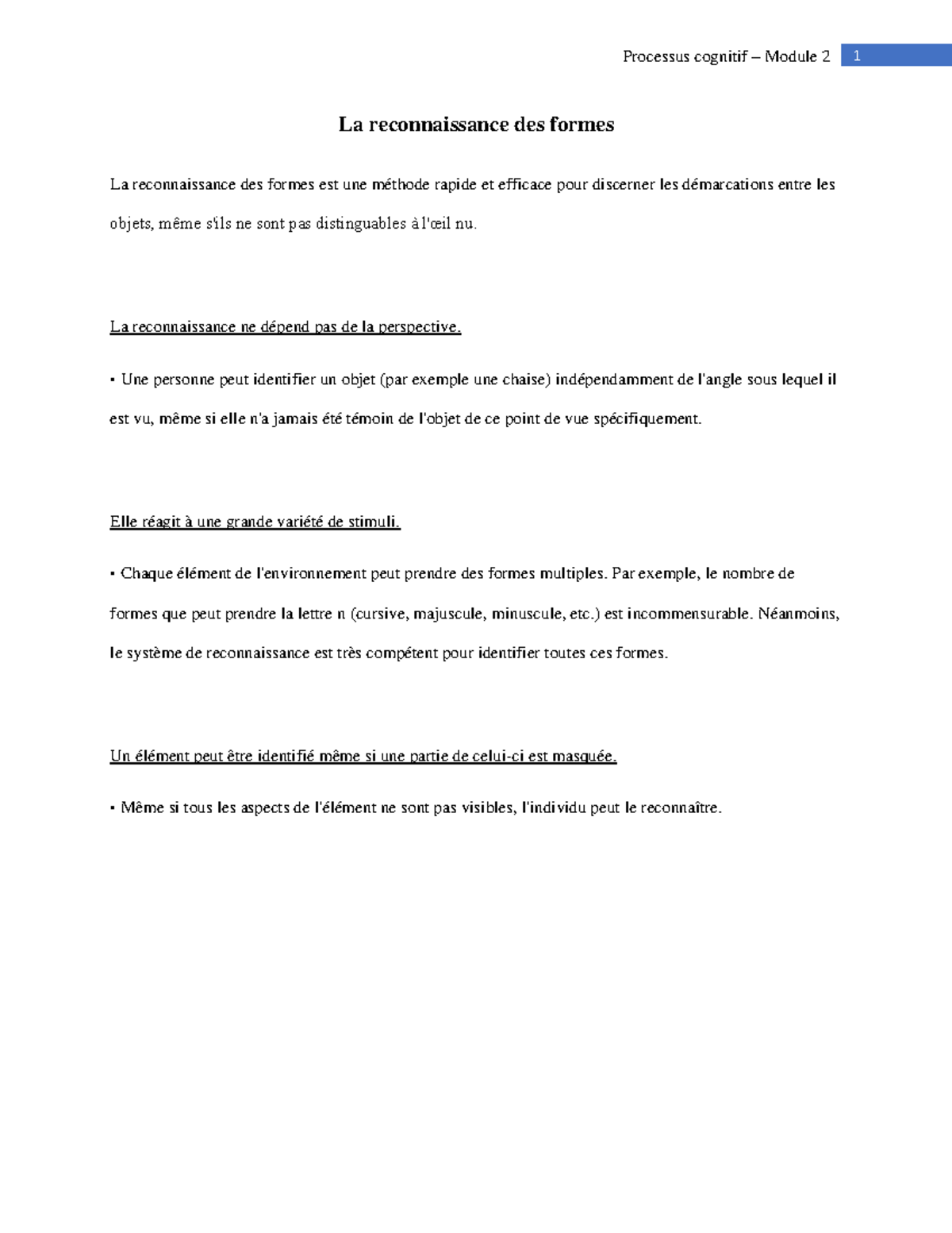Module 2 - Reconnaissance des formes - La reconnaissance des formes La ...