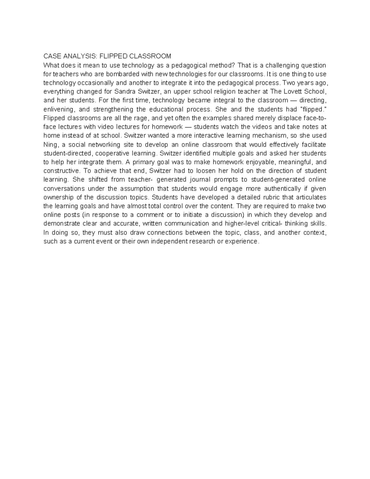 CASE Analysis Flipped Classroom - CASE ANALYSIS: FLIPPED CLASSROOM What ...