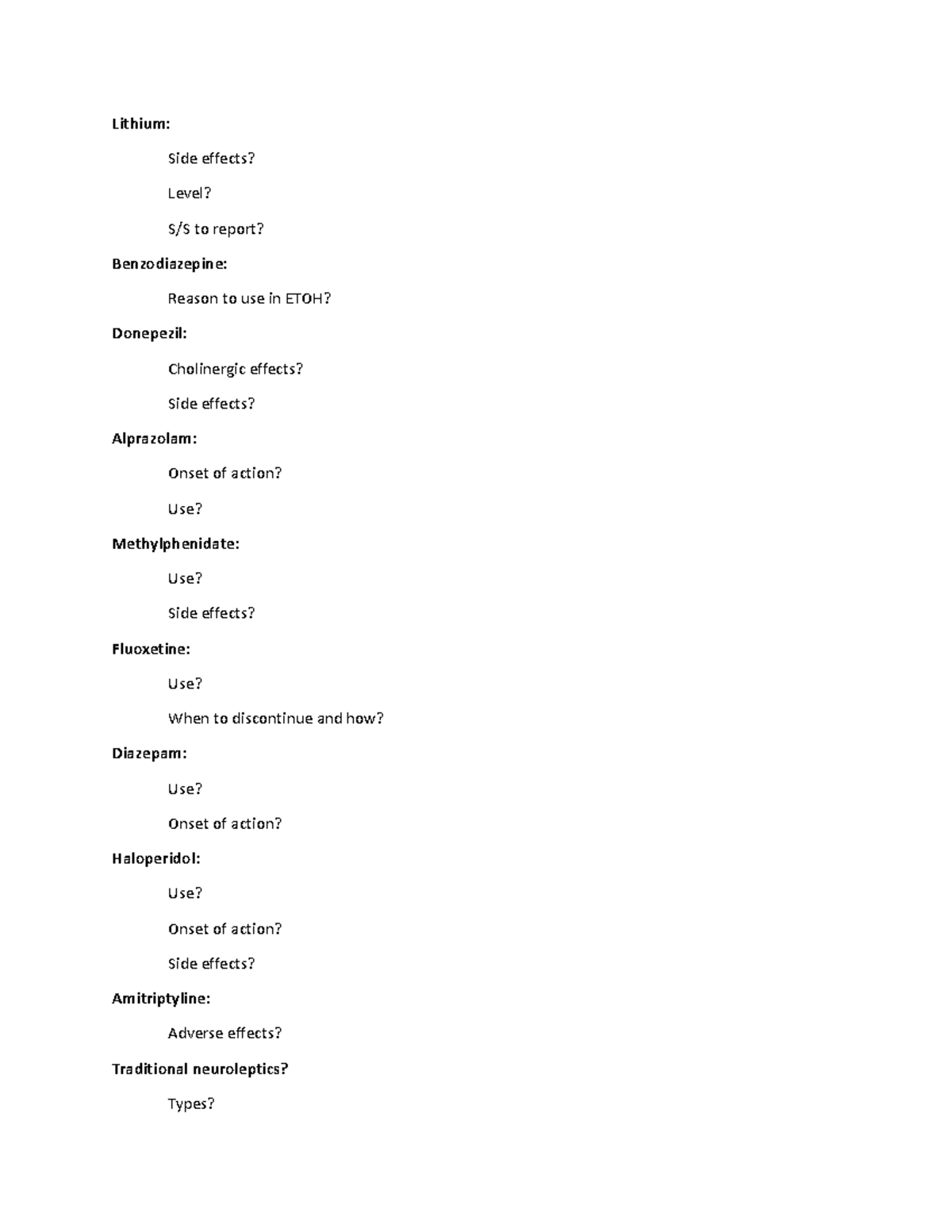 Exam 1 - practice - Lithium: Side effects? Level? S/S to report ...