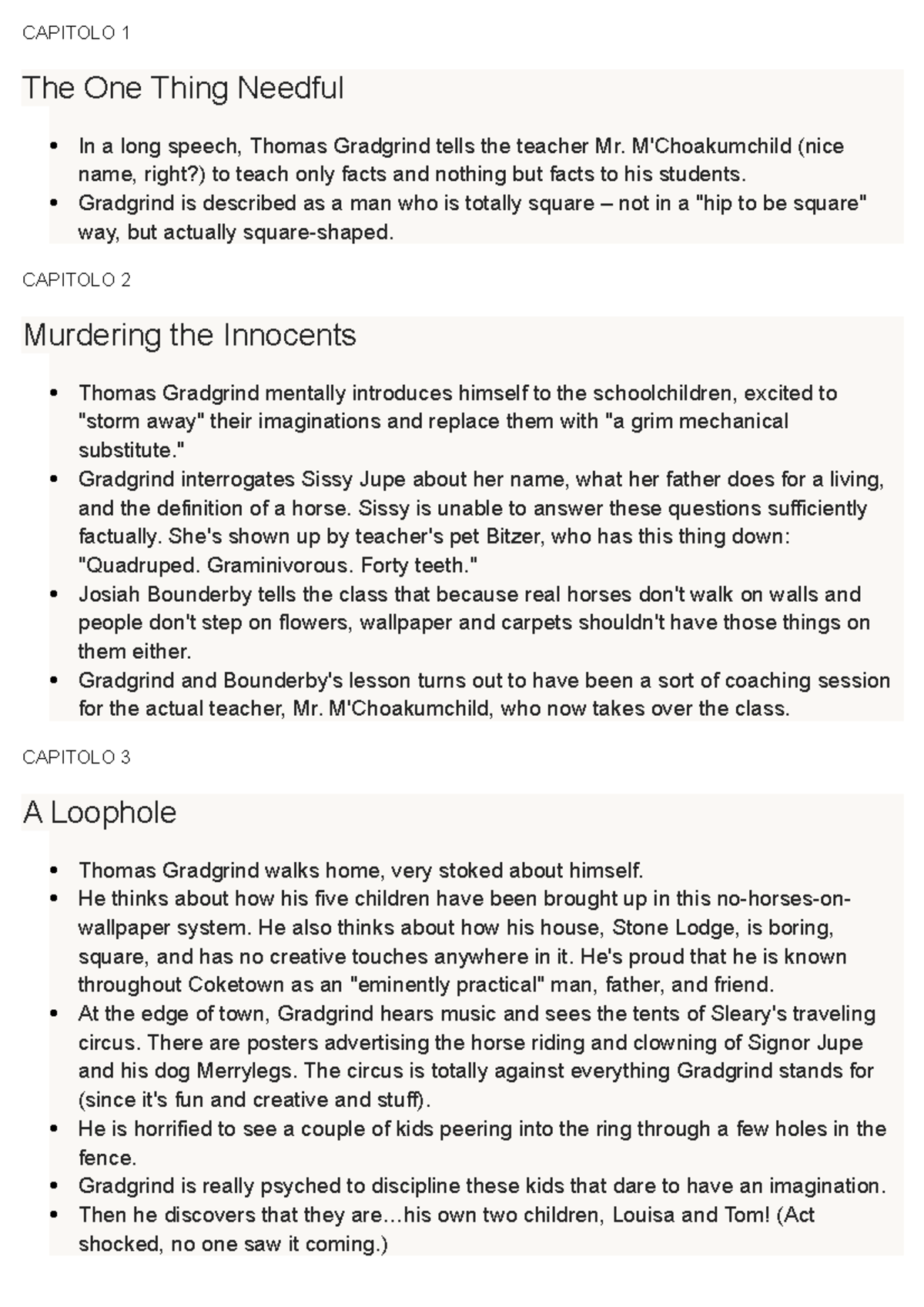 Riassunto - Hard TImes - Dickens - Letteratura e cultura inglese ii ...