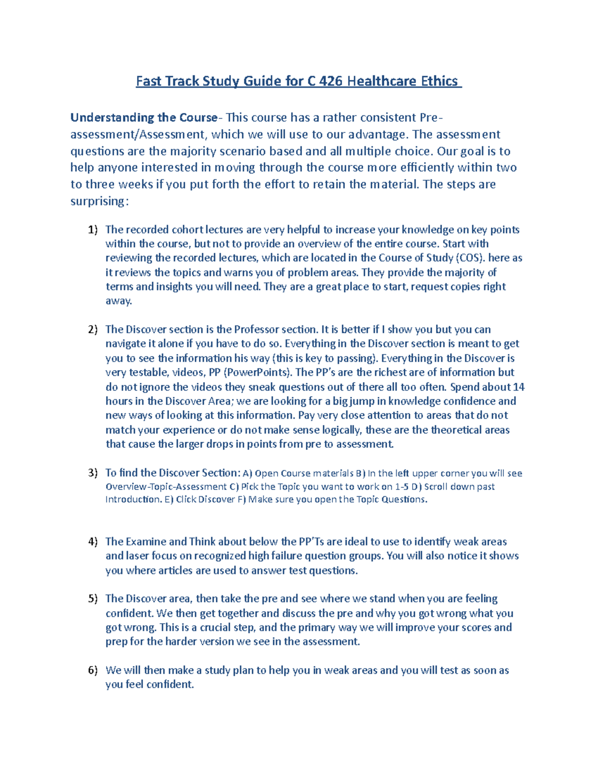 C426 Study Plan for course - Fast Track Study Guide for C 426 ...