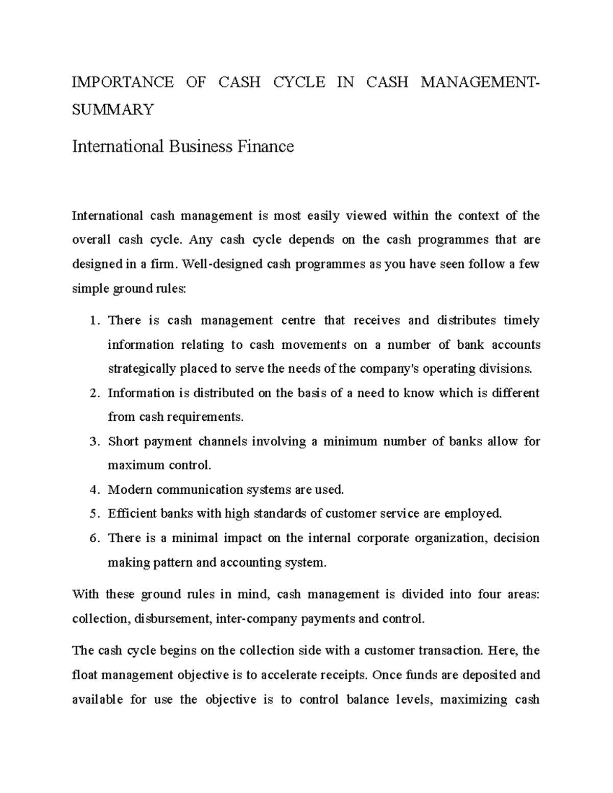 Importance OF CASH Cycle IN CASH Management - IMPORTANCE OF CASH CYCLE ...