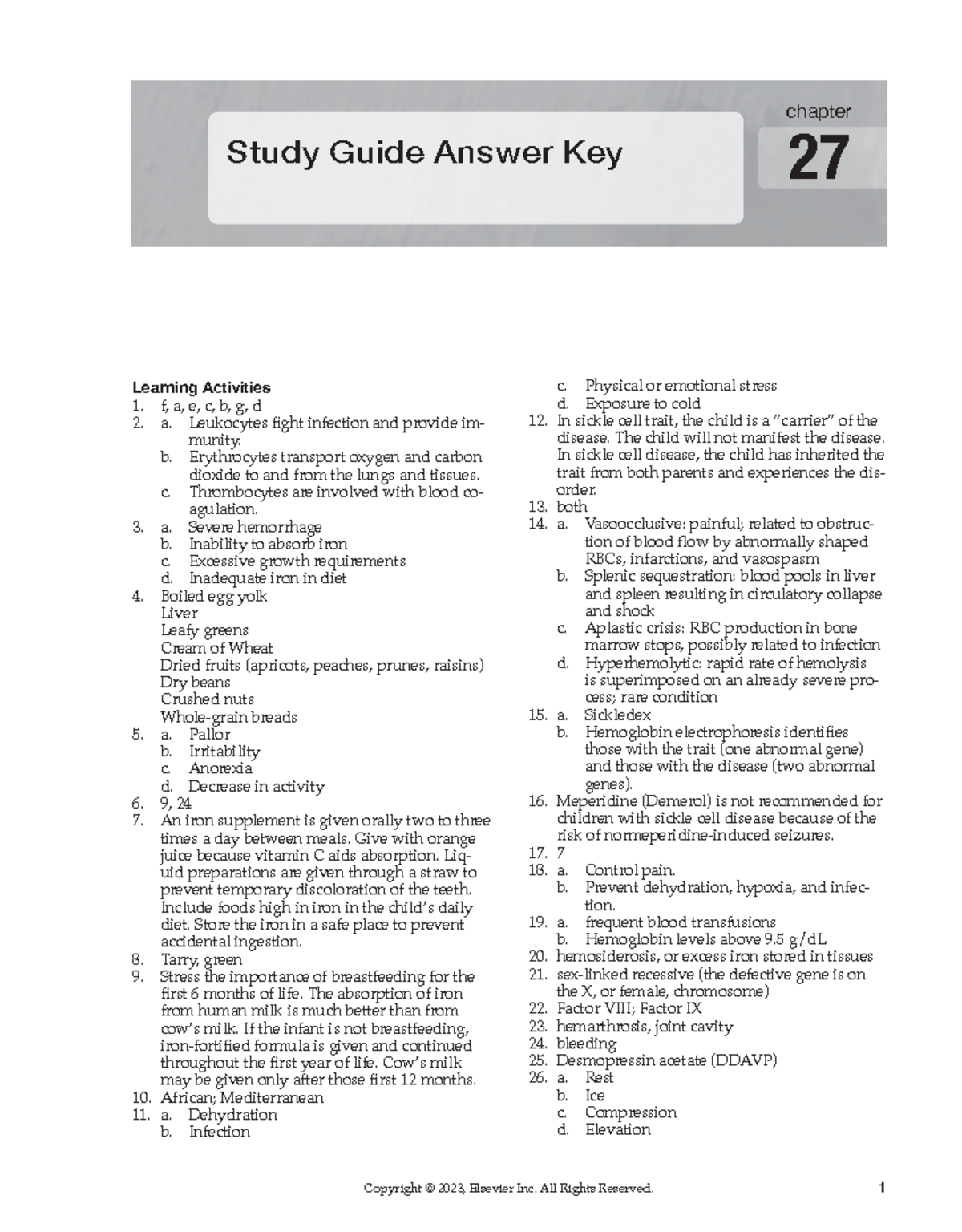 Chapter 027 - good - Study Guide Answer Key chapter 27 Learning ...