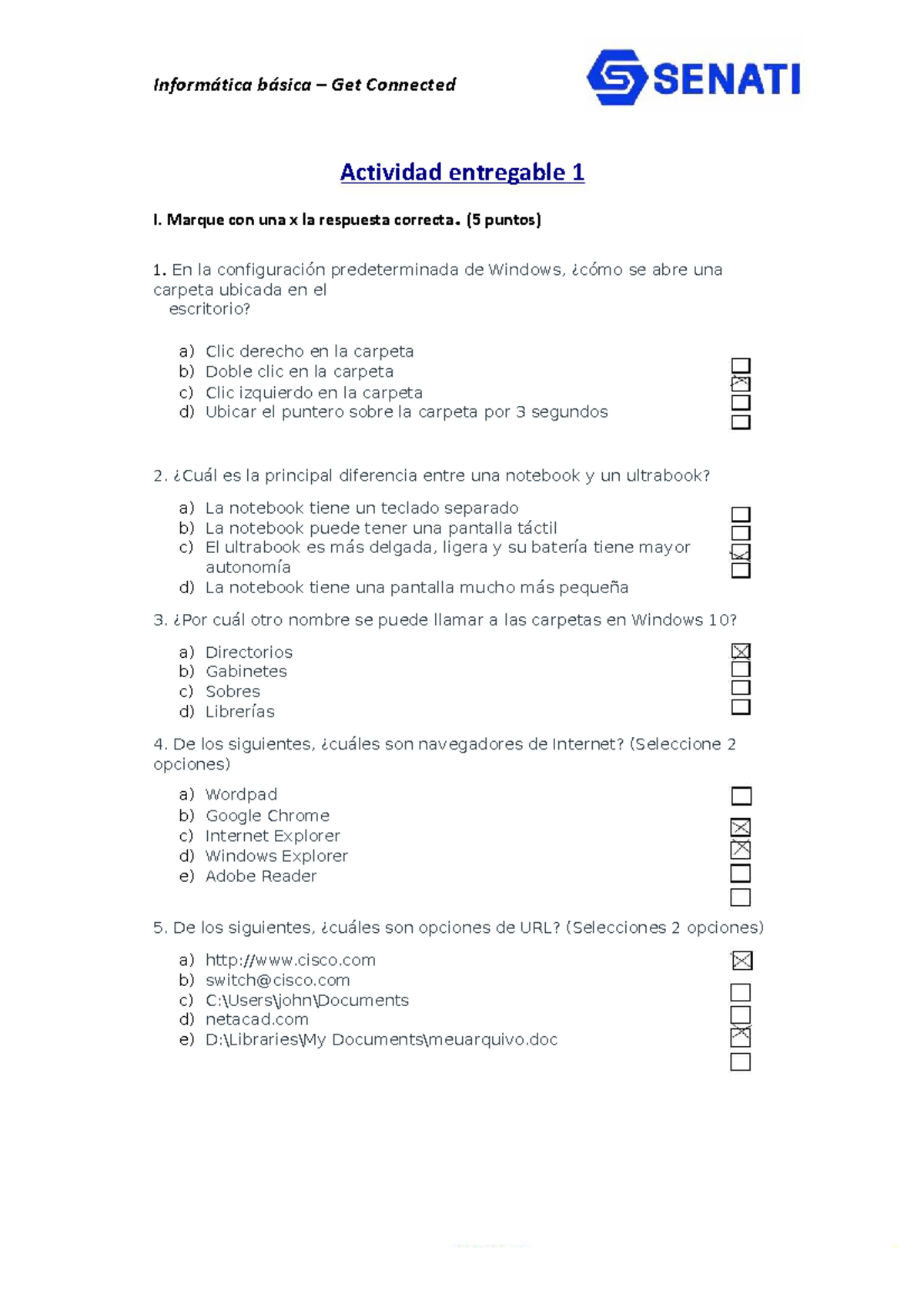 Actividad-entregable-1 - Informática básica – Get Connected Actividad entregable 1 I. Marque con ...