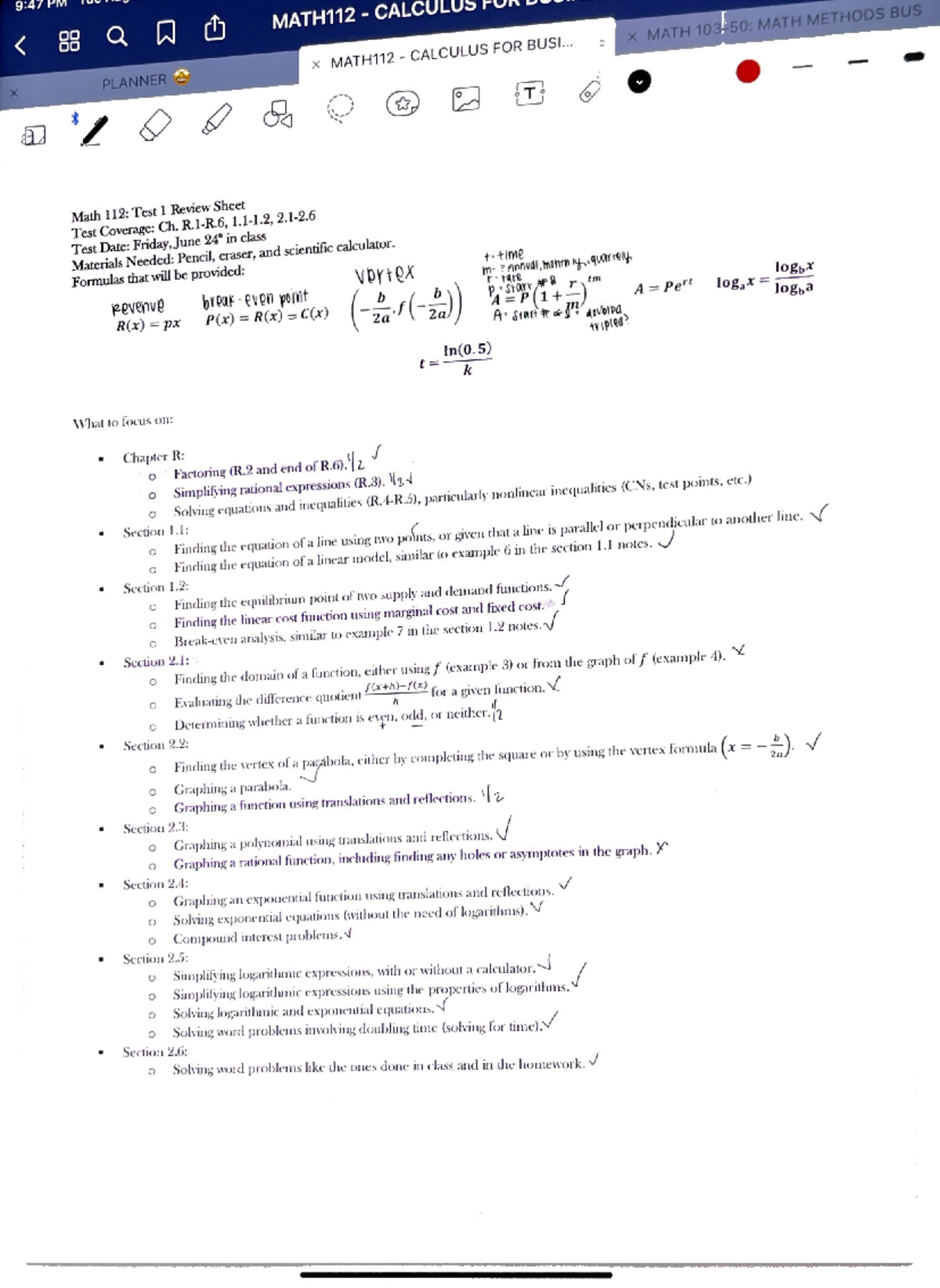 Test 1 Review - Professor Gharibi Notes - Math 112* - Studocu