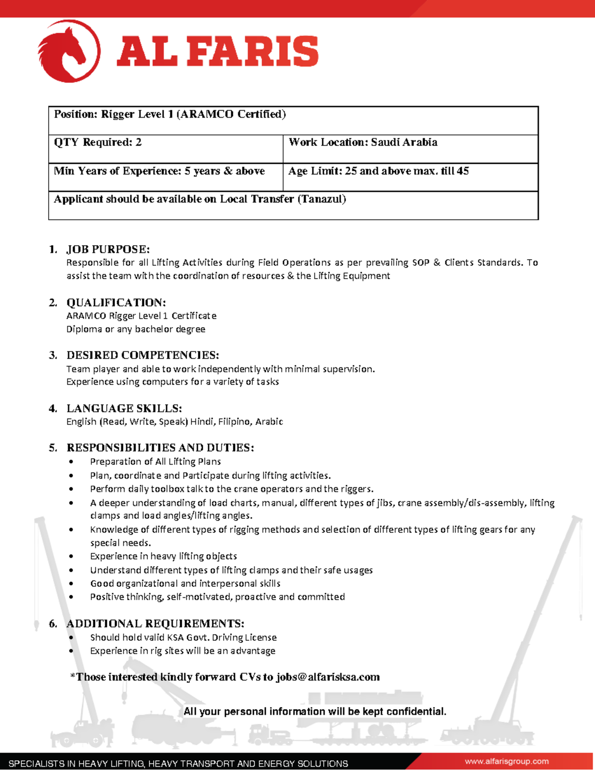 Rigger-Level-1 - SPECIALISTS IN HEAVY LIFTING, HEAVY TRANSPORT AND ...