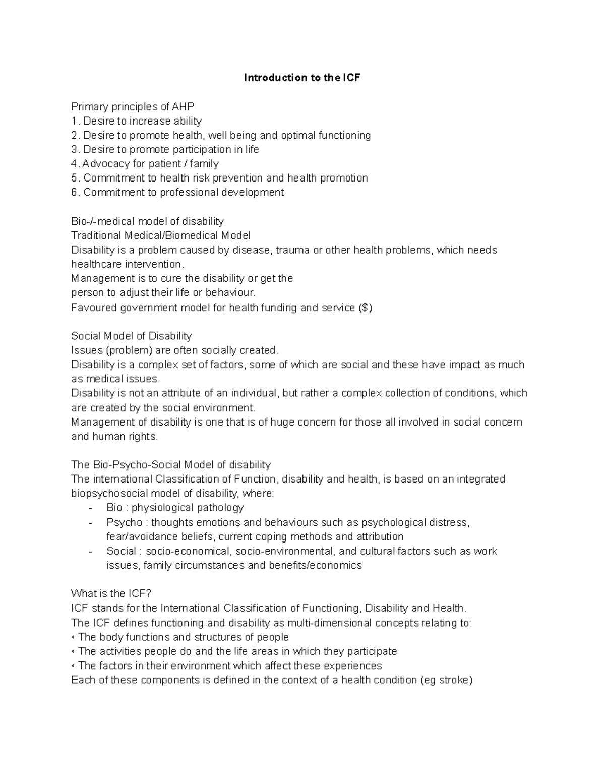 Introduction to the ICF - Introduction to the ICF Primary principles of ...