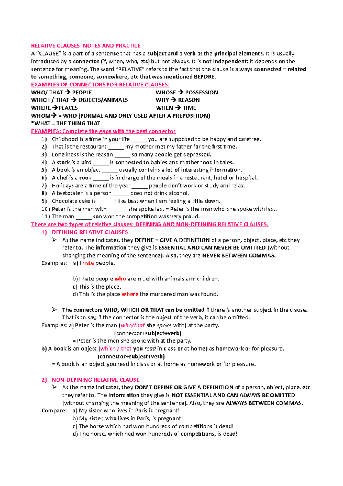 Relative Clauses 1 - apuntes buenos - RELATIVE CLAUSES. NOTES AND ...
