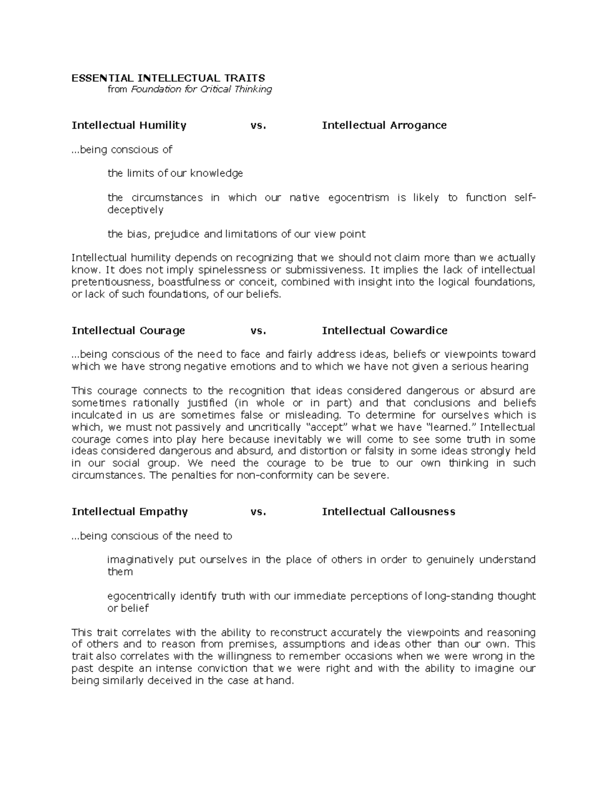 Essential Intellectual Traits - ESSENTIAL INTELLECTUAL TRAITS from ...